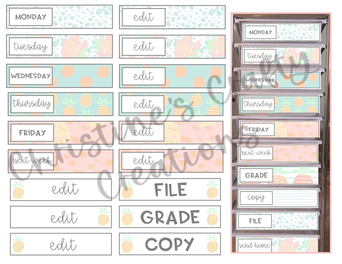 Pineapple 10 Drawer Labels L Editable - Etsy