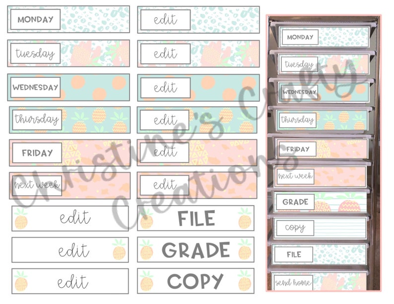 Pineapple 10 Drawer Labels L Editable - Etsy