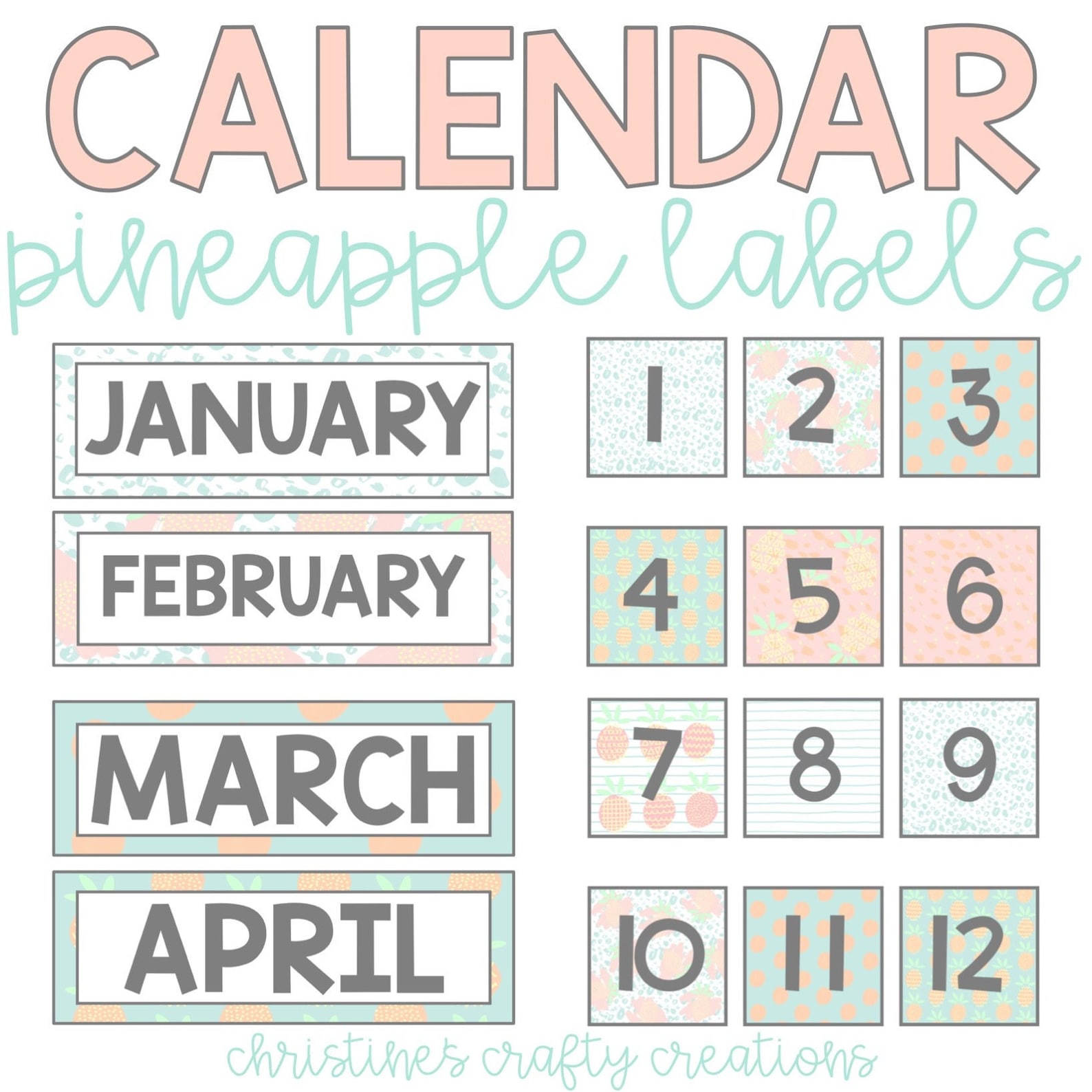 Pineapple Calendar Labels L Editable - Etsy