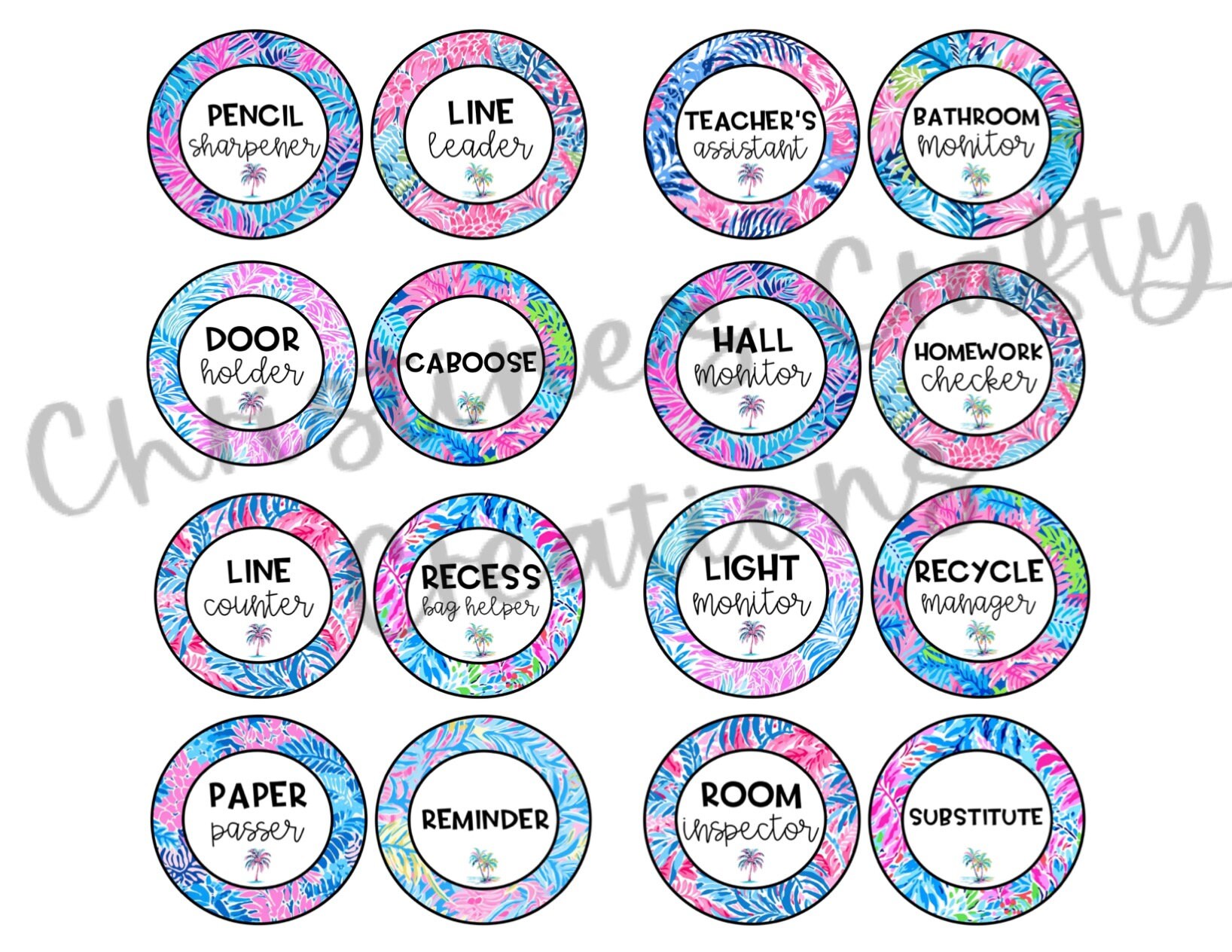 Preppy and Tropical Class Jobs L Editable - Etsy