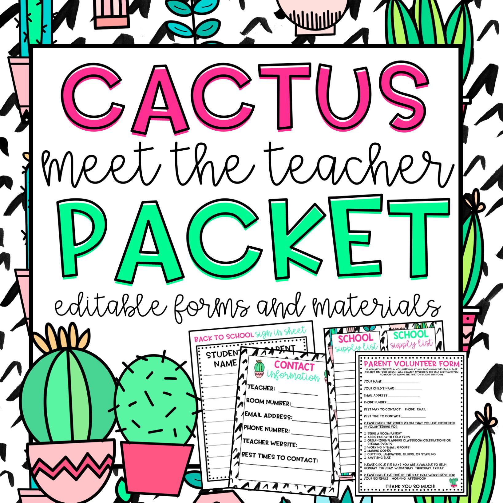 Meet the Teacher Night L Editable Forms and Materials L Cactus Theme - Etsy