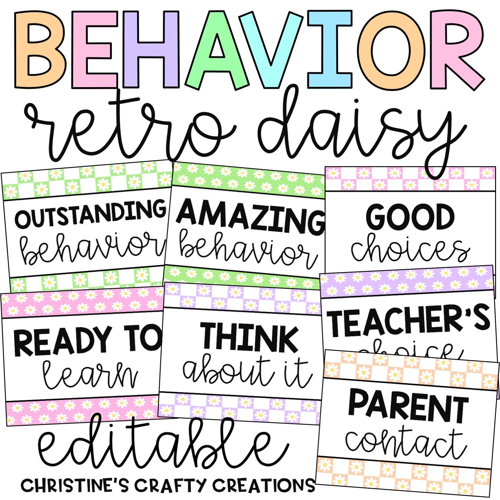 Retro Daisy Behavior Chart L Editable Clip Chart - Etsy