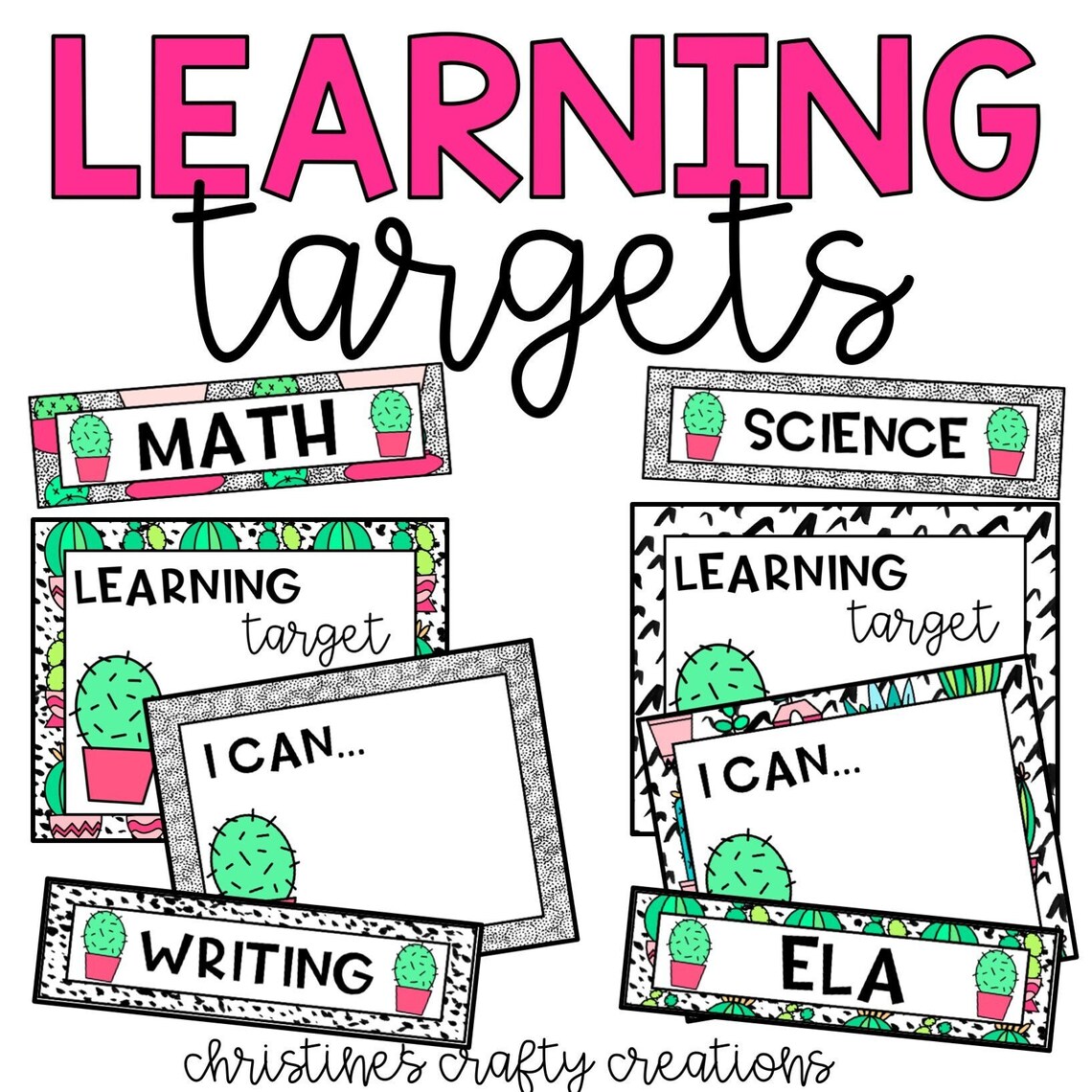 Cactus Learning Targets L Editable - Etsy
