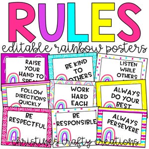 Bright Rainbow Boho Classroom Rules Posters L Editable - Etsy