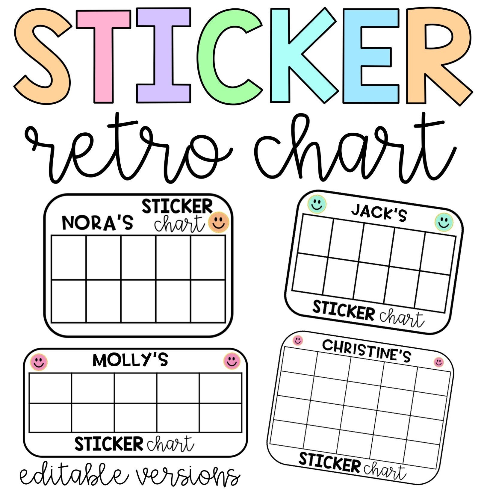 Retro Daisy Sticker Chart L Editable - Etsy