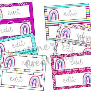 Bright Rainbow Boho Name Tags L Editable - Etsy