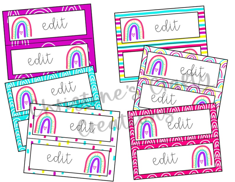 Bright Rainbow Boho Name Tags L Editable - Etsy