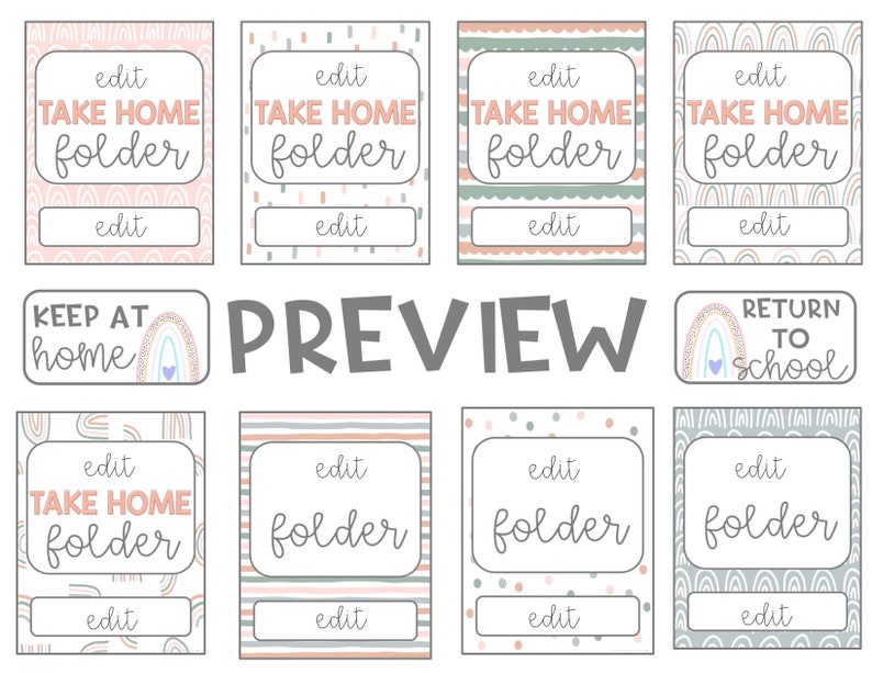 BOHO Student Folder Covers L Editable - Etsy