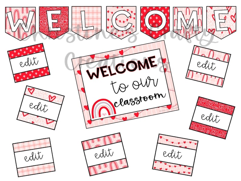 Valentine's Day Welcome Sign L Editable Door Labels L Bulletin Board - Etsy