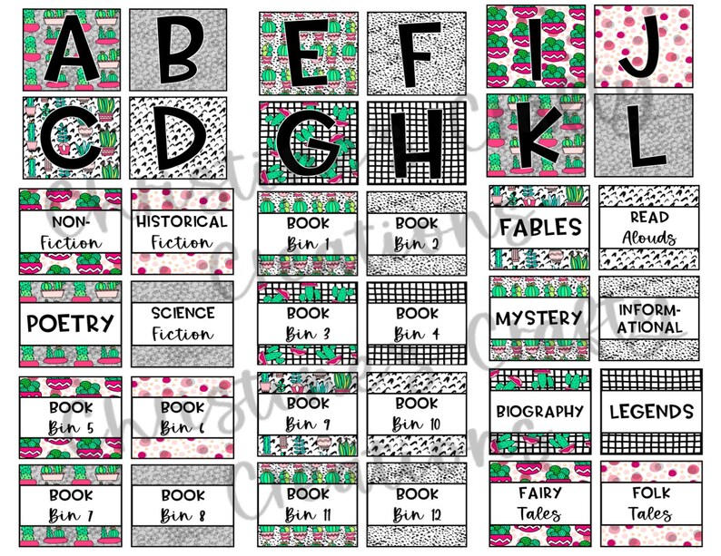 Cactus Book Bin Labels L Editable - Etsy