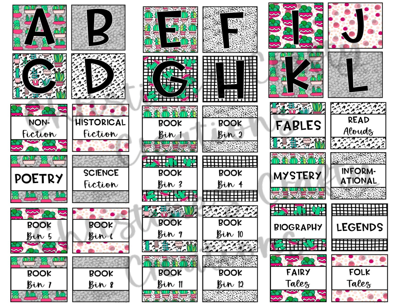 Cactus Book Bin Labels L Editable - Etsy