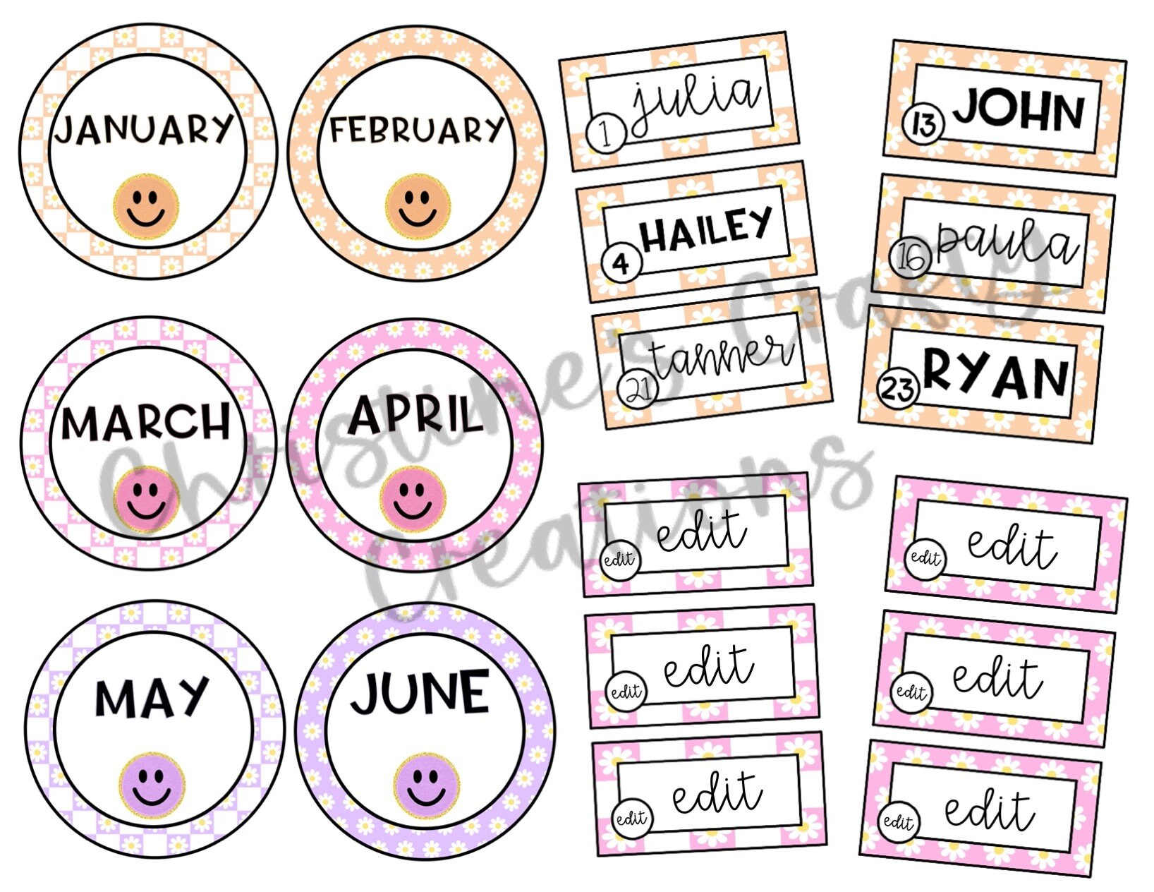 Retro Daisy Birthday Chart L Editable - Etsy