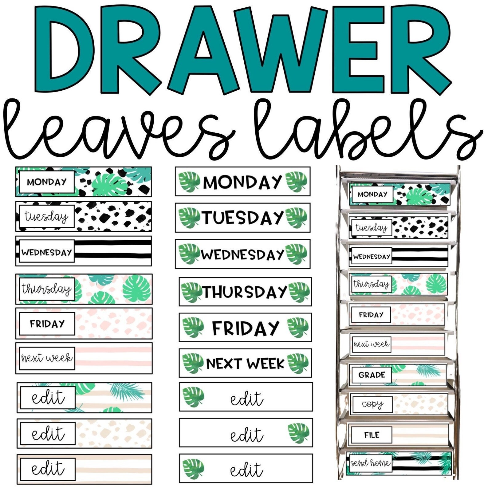 Tropical Leaves 10 Drawer Labels L Editable - Etsy