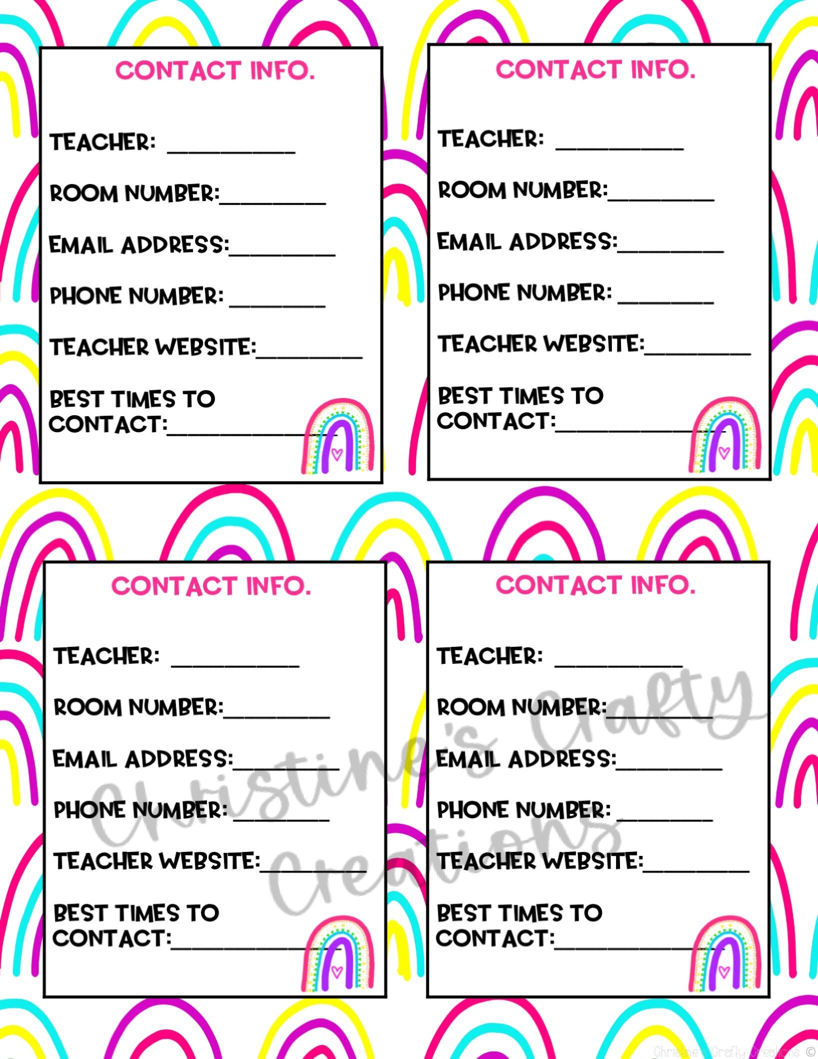Meet the Teacher Night L Editable Forms and Materials L Bright Rainbow ...