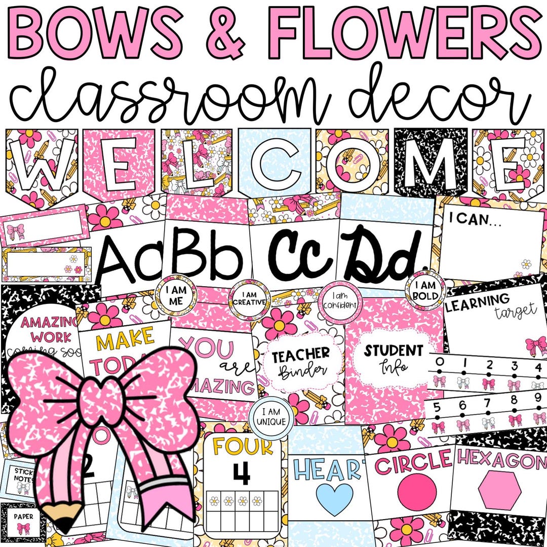 Bows and Flowers Classroom Decor Bundle L Composition Notebook ...