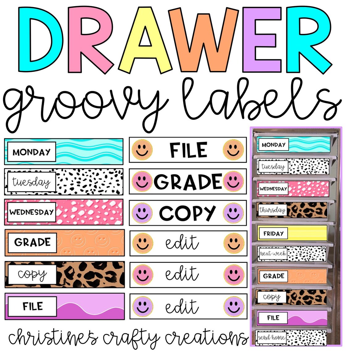 Groovy Leopard and Dalmatian 10 Drawer Labels L Editable - Etsy