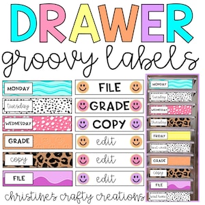 Groovy Leopard and Dalmatian 10 Drawer Labels L Editable - Etsy