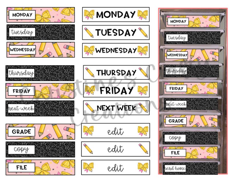 Coquette Bows and Pencils 10 Drawer Labels L Editable - Etsy