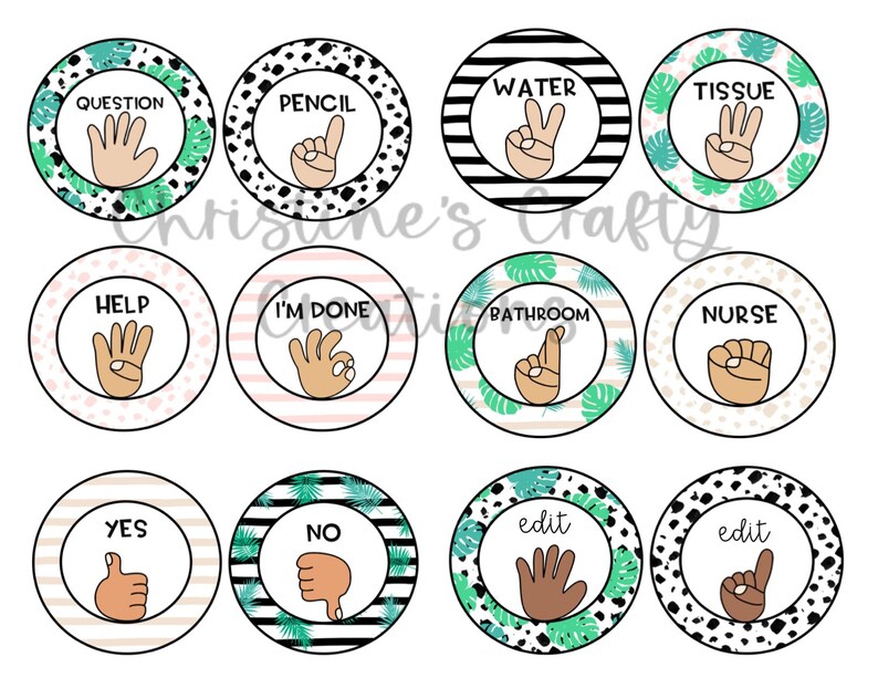 Tropical Leaves Hand Signals L Multicultural and Editable - Etsy