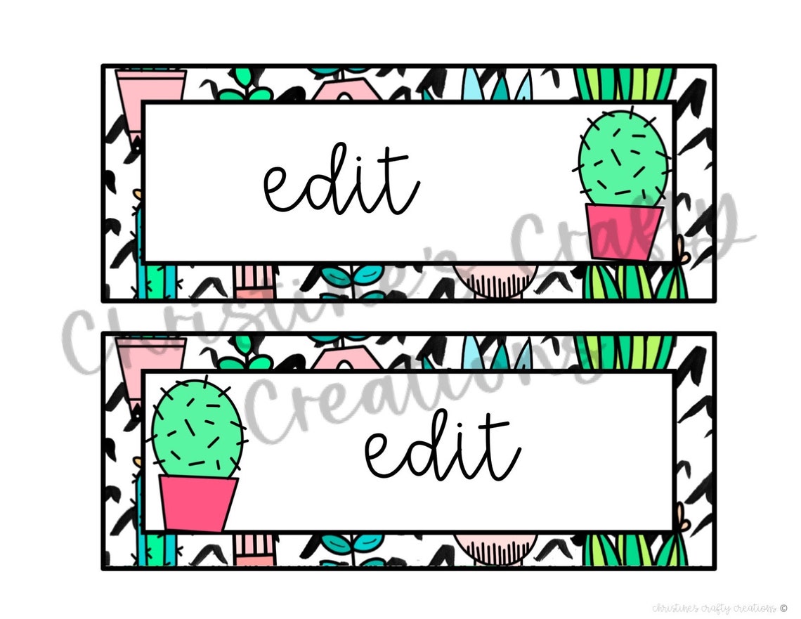 Cactus Name Tags L Editable - Etsy