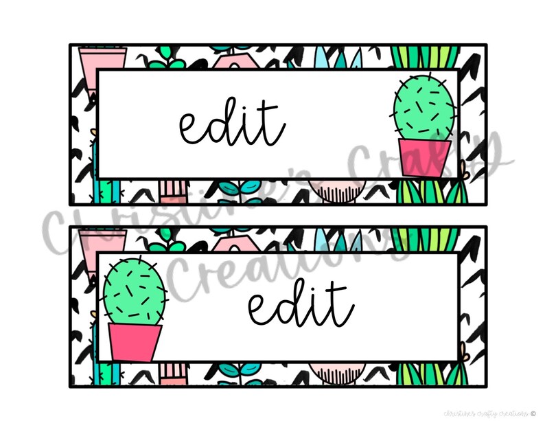 Cactus Name Tags L Editable - Etsy