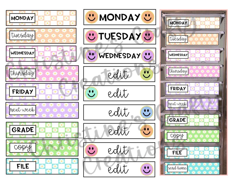 Retro Daisy 10 Drawer Labels L Editable - Etsy