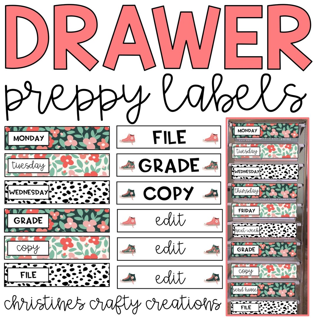 Preppy Dalmatian 10 Drawer Labels L Editable - Etsy