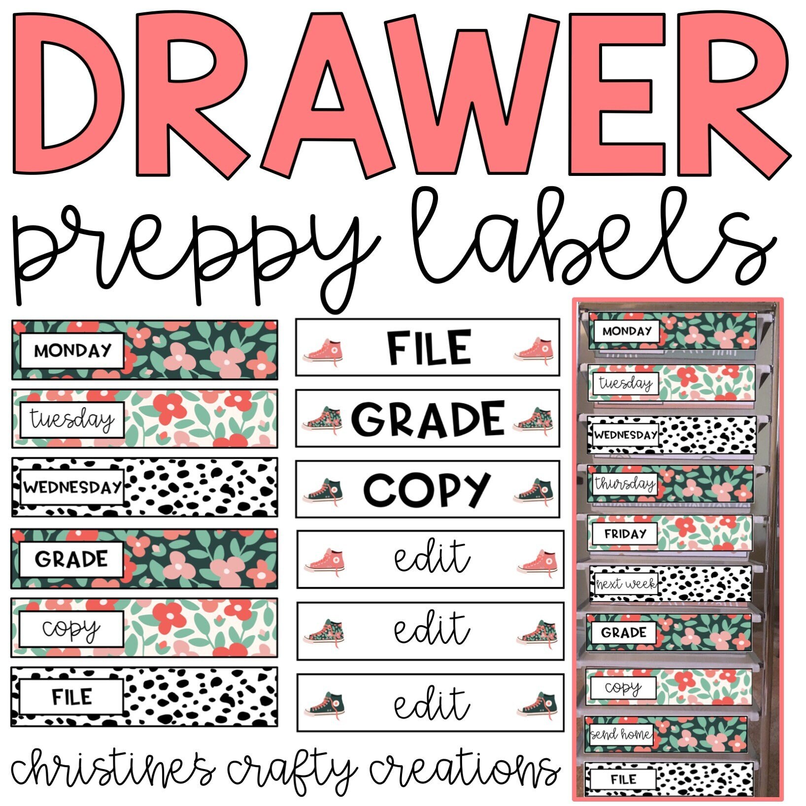 Preppy Dalmatian 10 Drawer Labels L Editable - Etsy