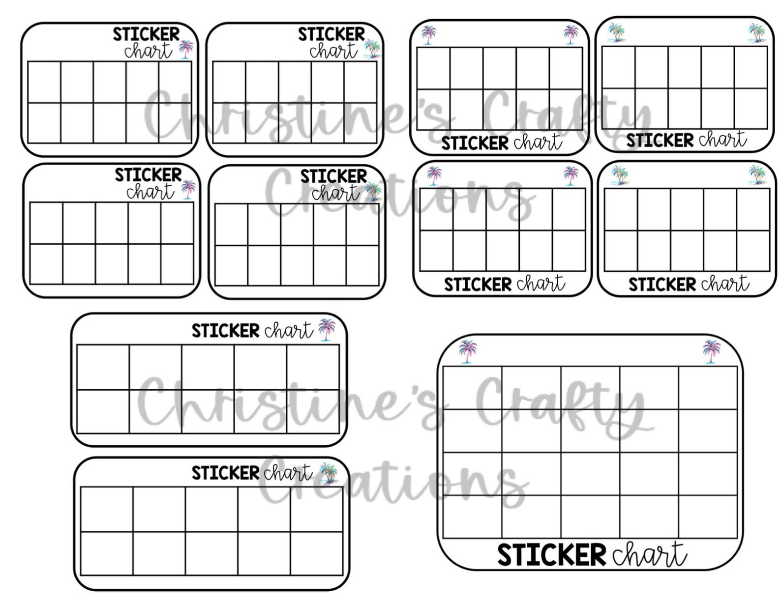 Preppy and Tropical Sticker Charts L Editable - Etsy