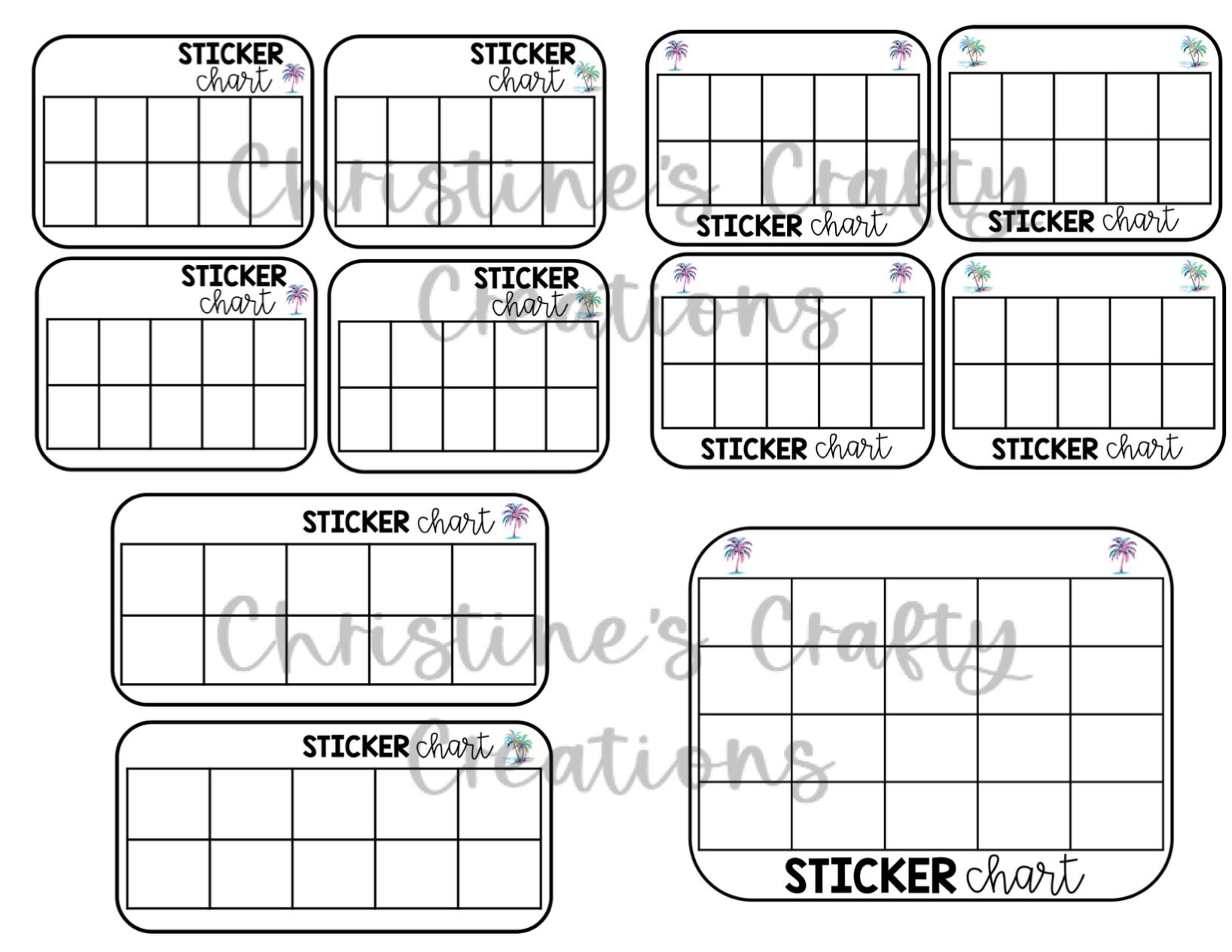 Preppy and Tropical Sticker Charts L Editable - Etsy