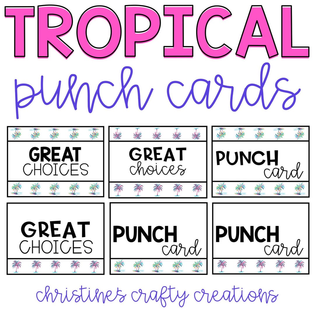 Preppy and Tropical Punch Cards L Editable - Etsy