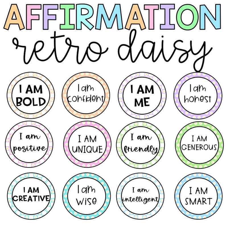 Retro Daisy Affirmation Circles L Affirmation Mirror - Etsy