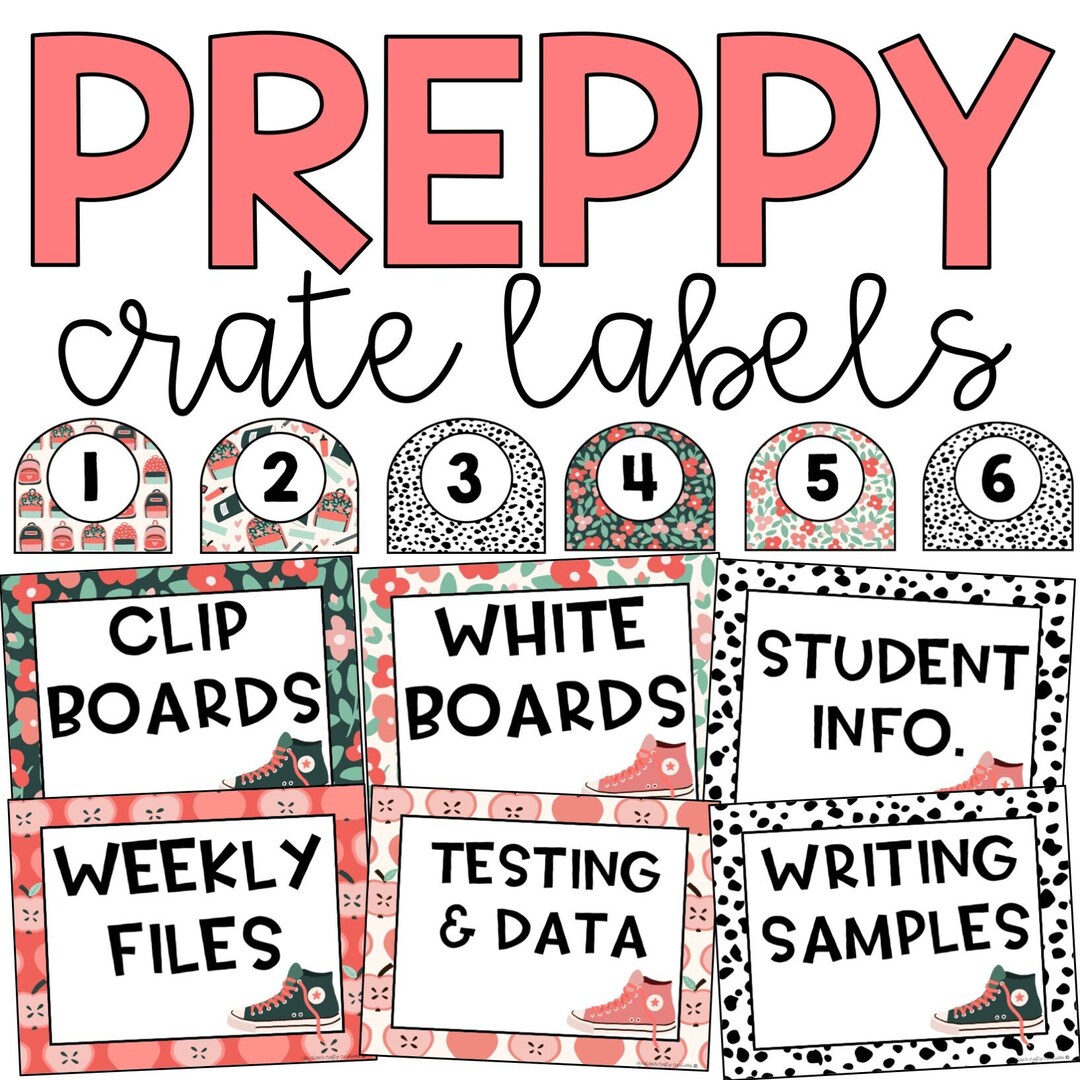 Preppy Dalmatian Crate Labels and File Tabs L Editable - Etsy