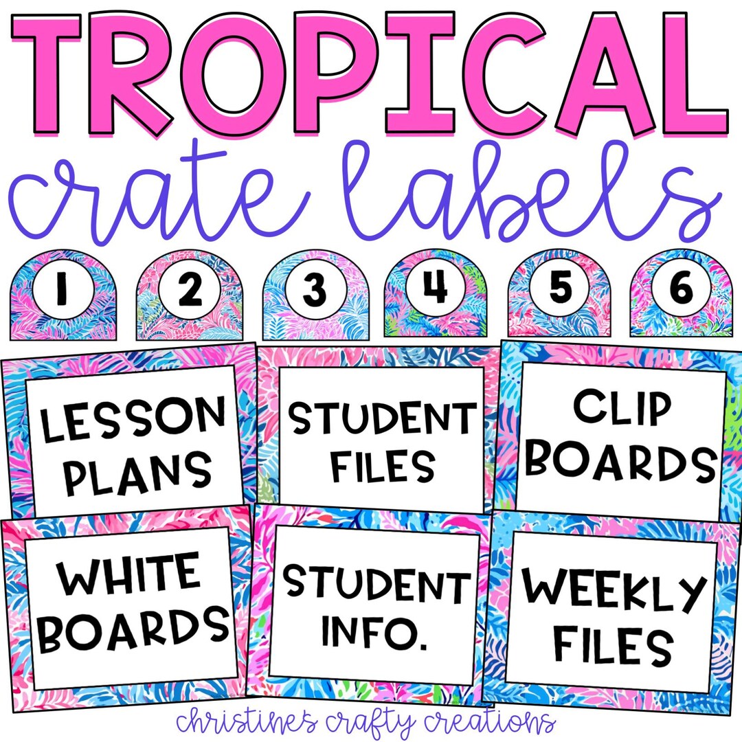 Preppy and Tropical Crate Labels and File Tabs L Editable - Etsy