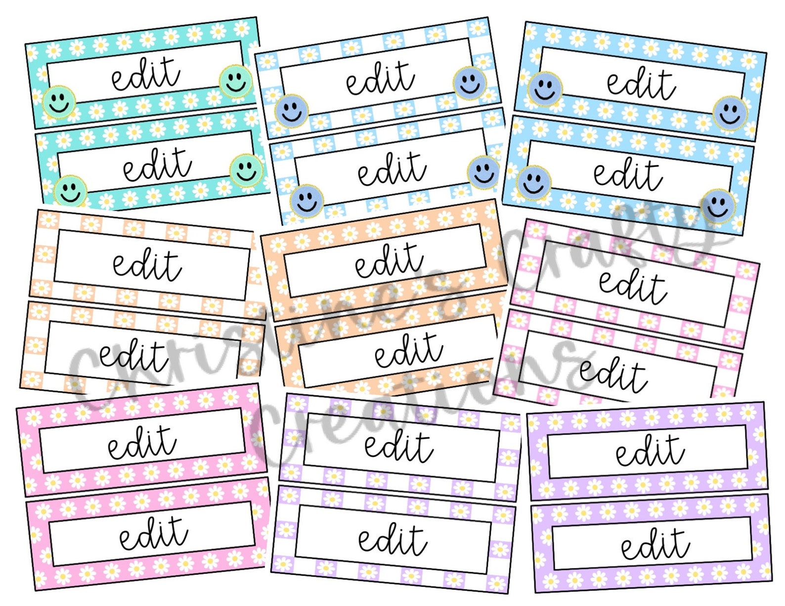 Retro Daisy Name Tags L Editable - Etsy