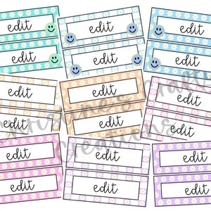 Retro Daisy Name Tags L Editable - Etsy