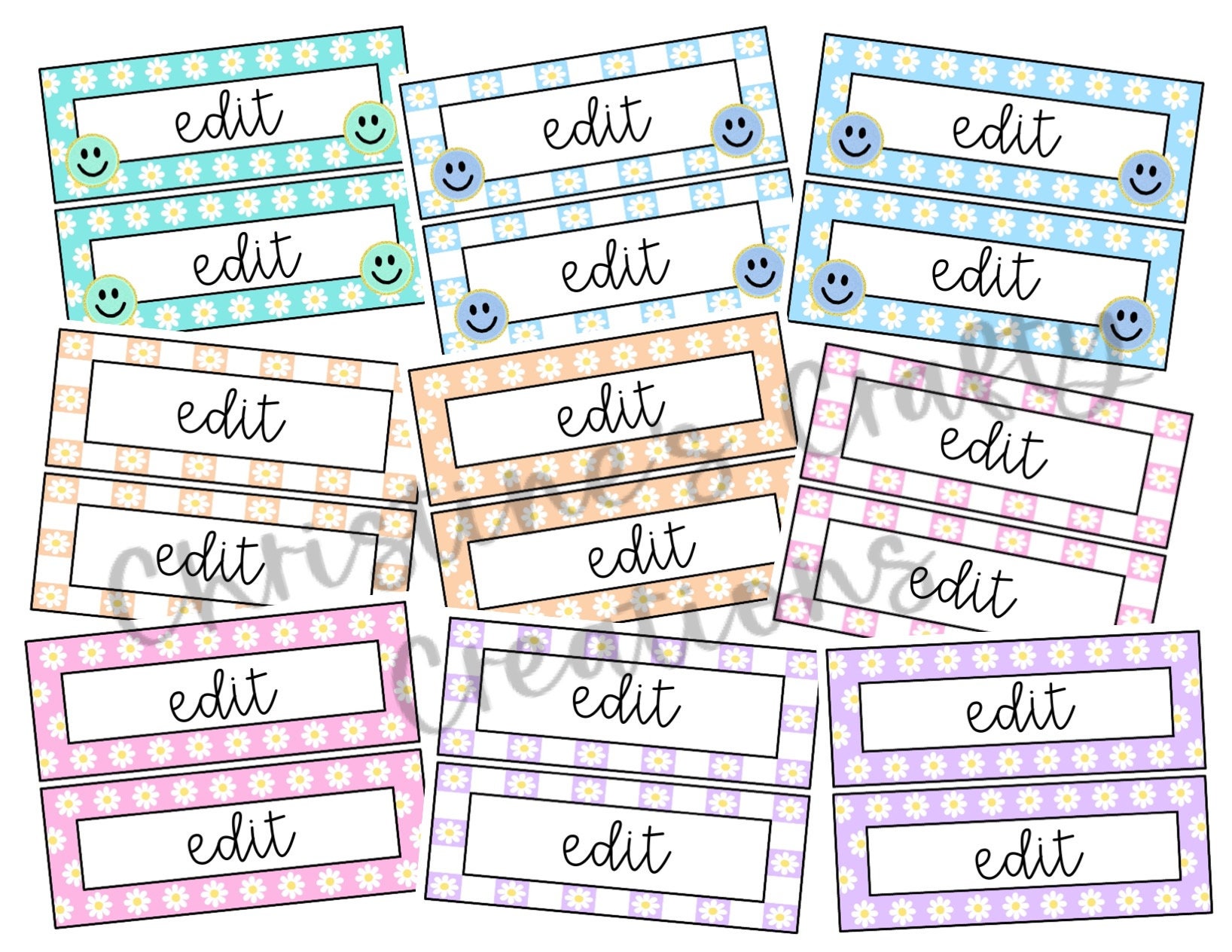 Retro Daisy Name Tags L Editable - Etsy