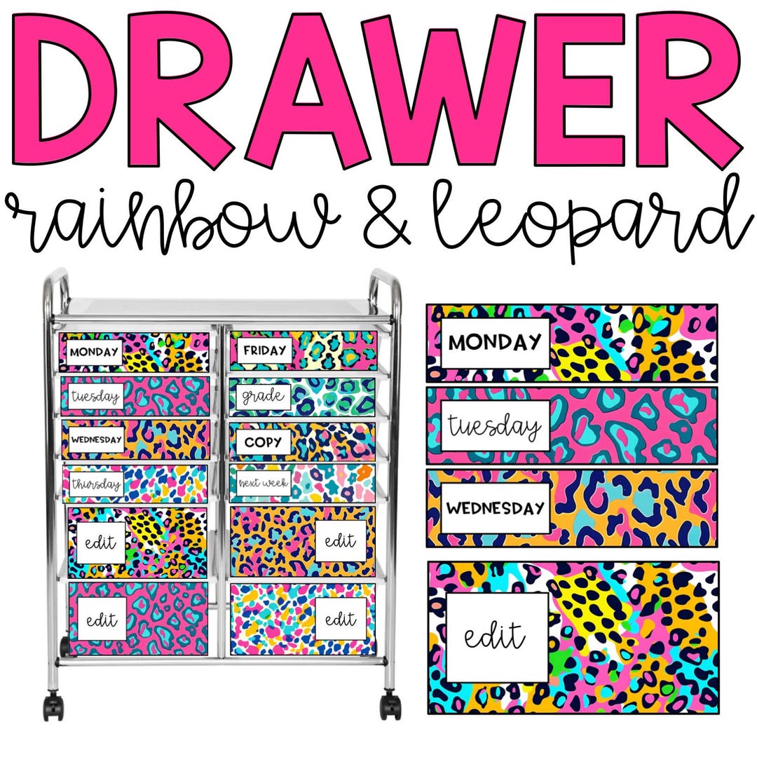 Rainbow Leopard 12 Drawer Labels L Editable - Etsy
