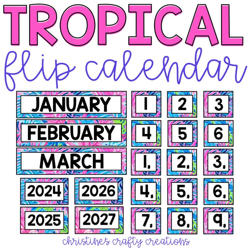 Preppy and Tropical Flip Calendar L Editable - Etsy