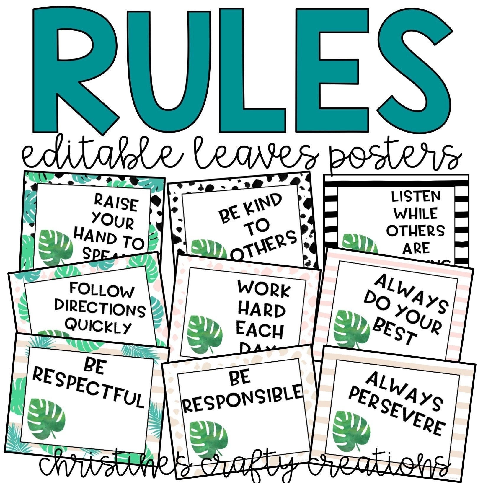 Tropical Leaves Classroom Rules Posters L Editable - Etsy