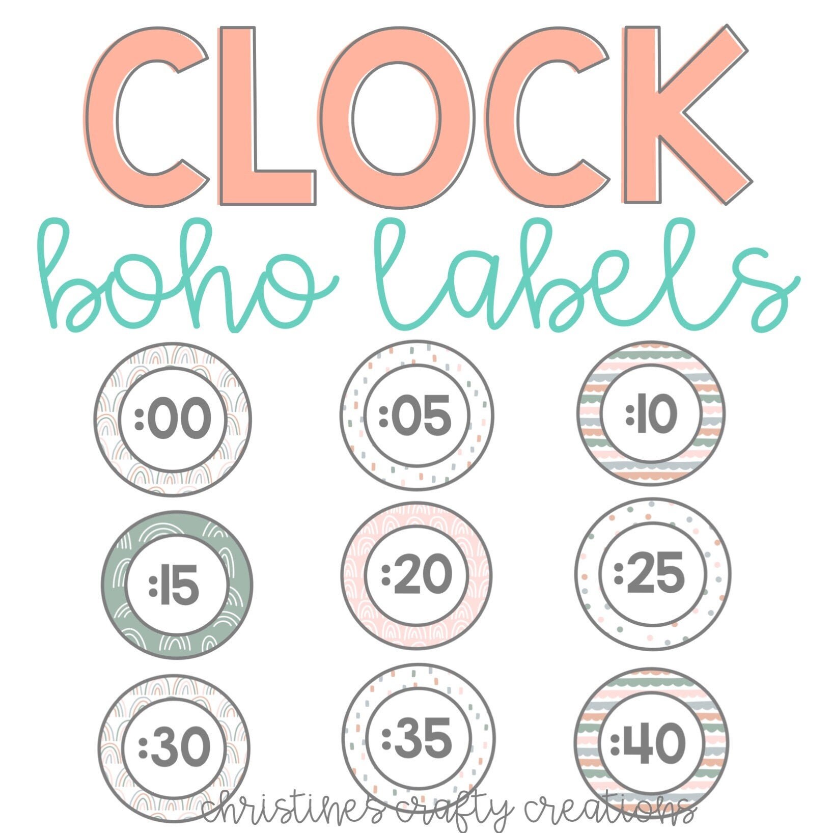 BOHO Clock Labels - Etsy
