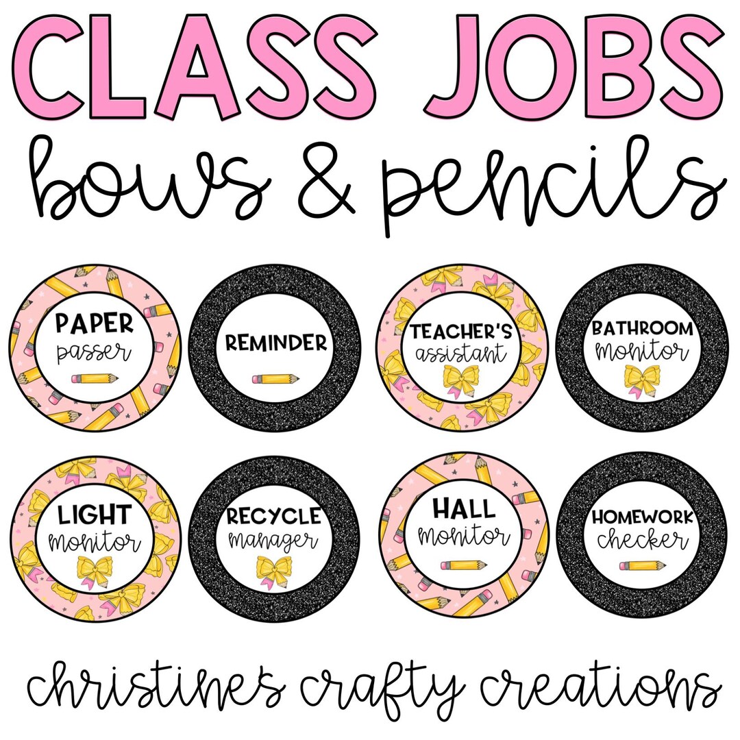 Coquette Bows and Pencils Classroom Jobs L Editable - Etsy