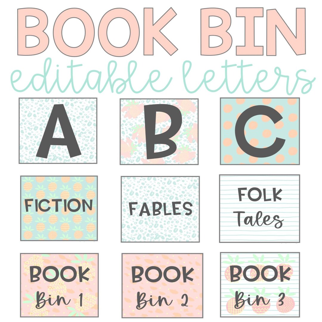 Pineapple Book Bin Labels L Editable - Etsy