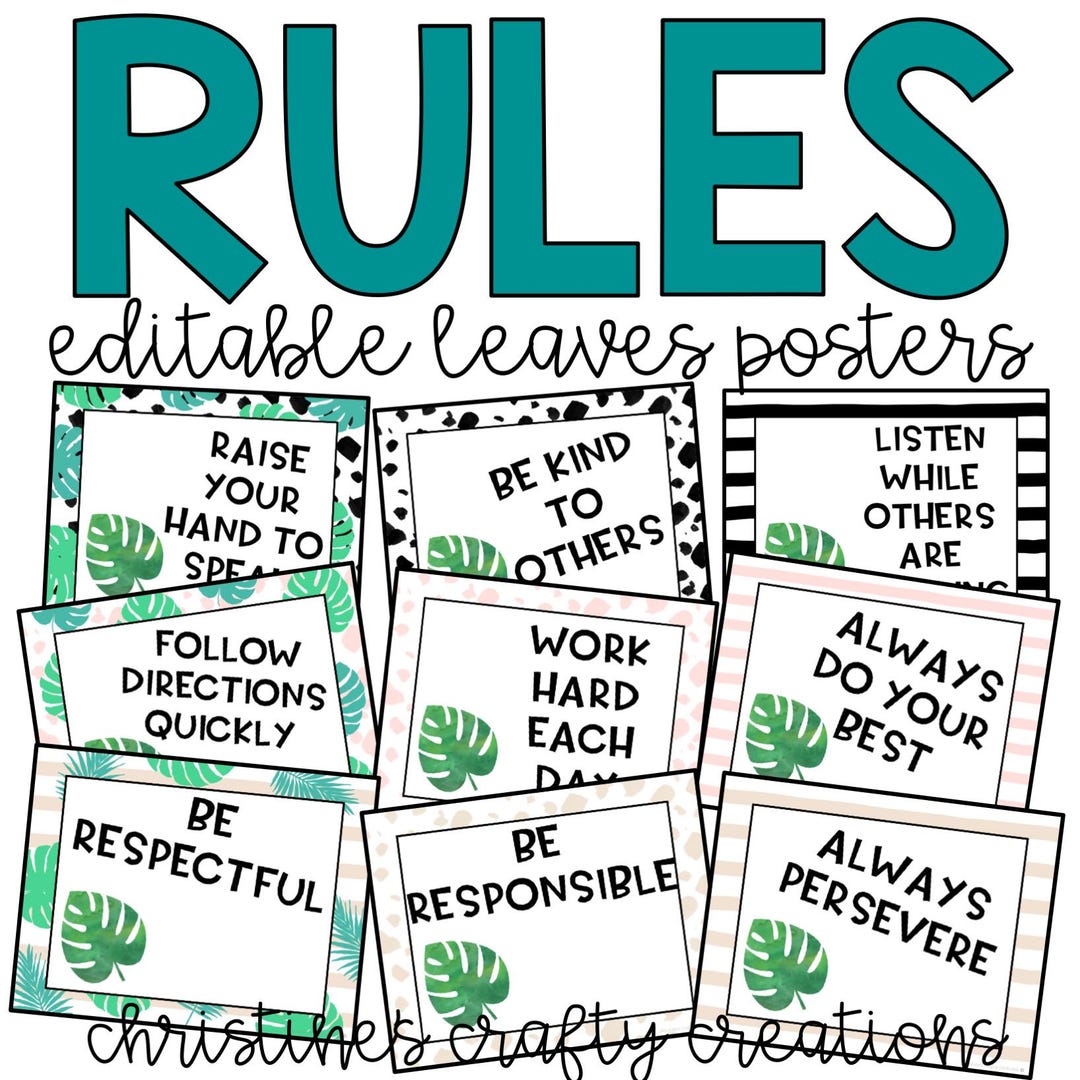 Tropical Leaves Classroom Rules Posters L Editable - Etsy