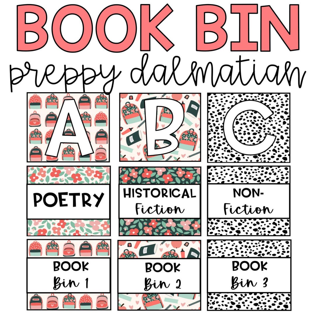 Preppy Dalmatian Book Bin Labels L Editable - Etsy