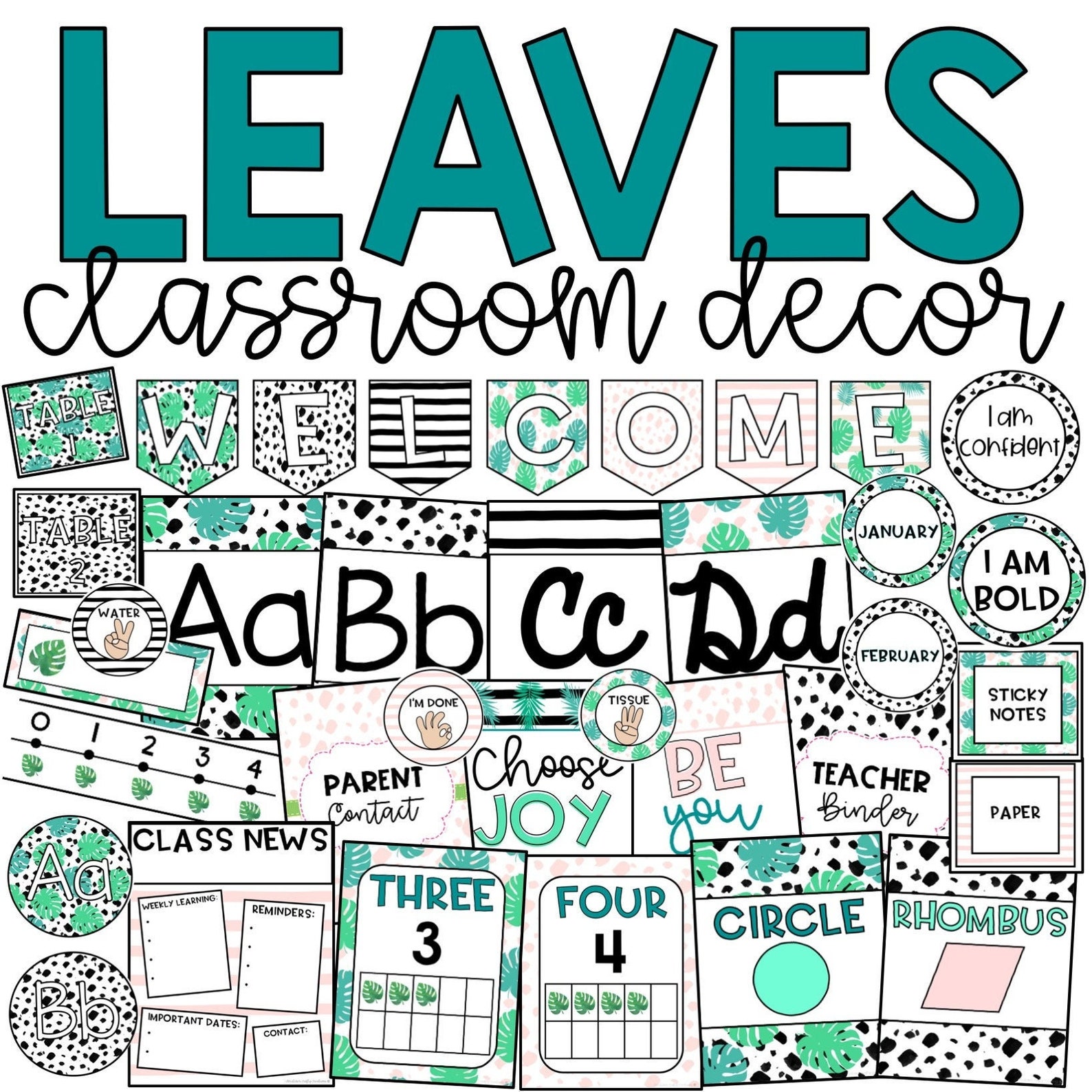 Tropical Leaves Classroom Decor Bundle - Etsy