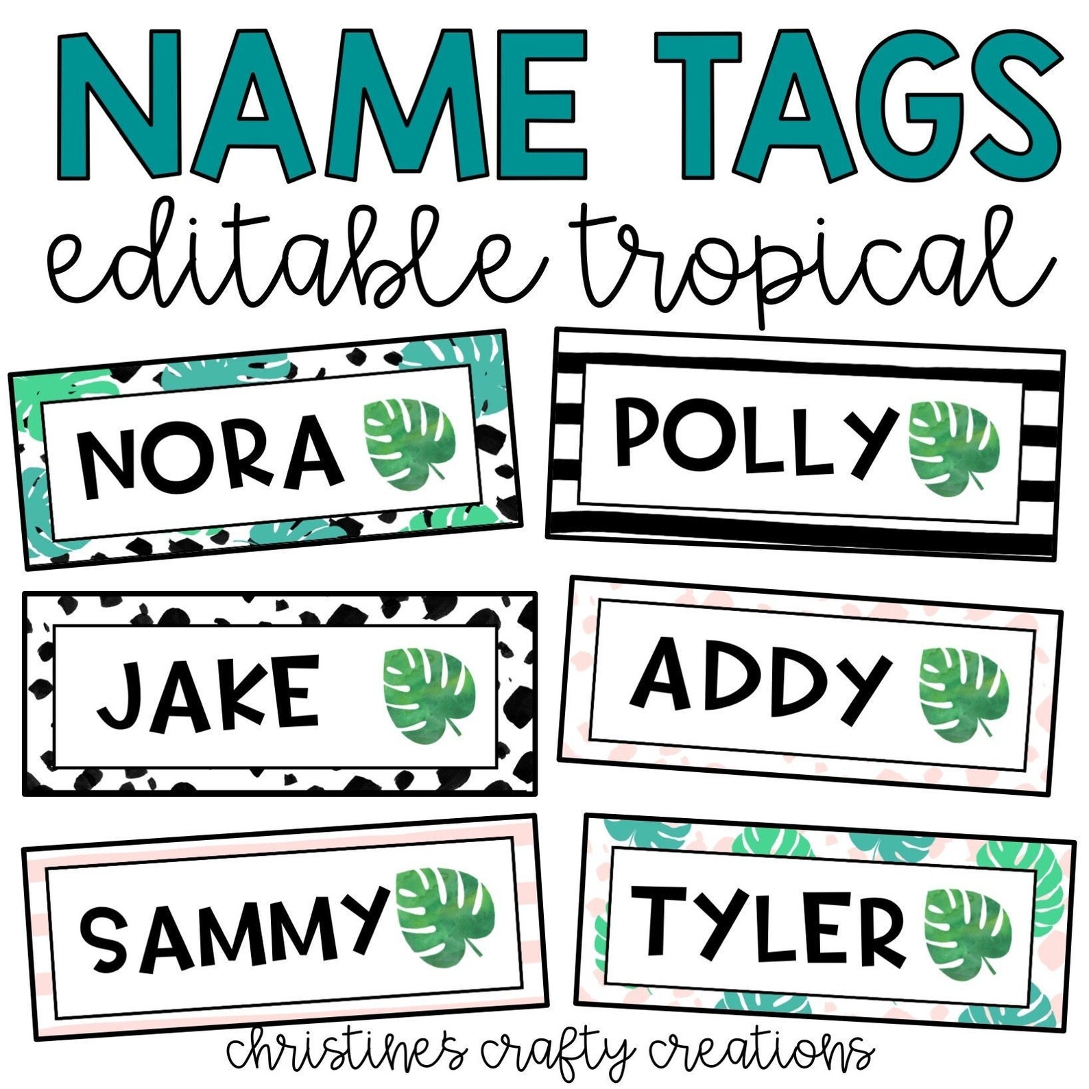 Tropical Leaves Name Tags L Editable - Etsy