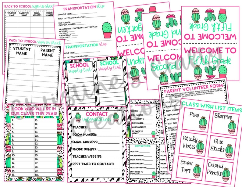 Meet the Teacher Night L Editable Forms and Materials L Cactus Theme - Etsy