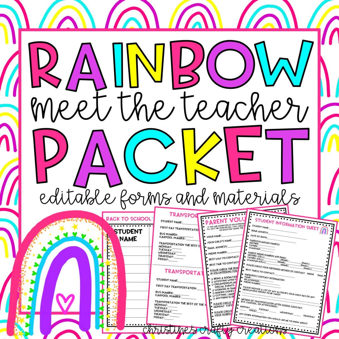 Meet the Teacher Night L Editable Forms and Materials L Bright Rainbow ...