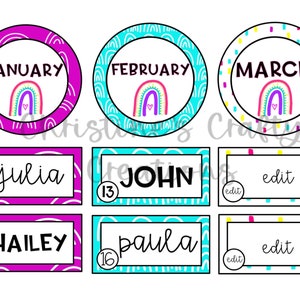 Bright Rainbow Boho Birthday Chart L Editable - Etsy